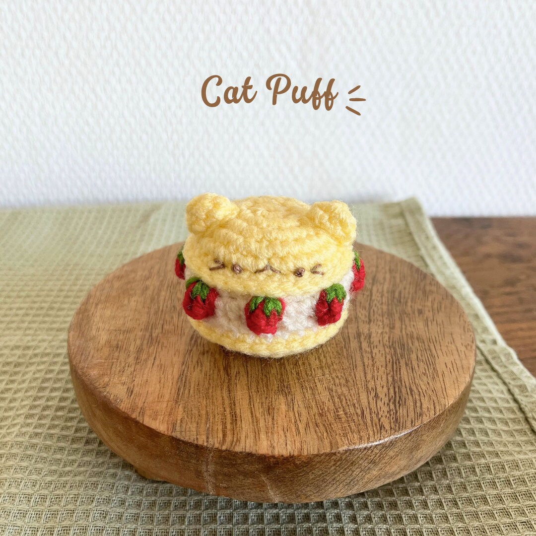 Cat Puff Amigurumi Pattern, Strawberry Cat Pastry Plushie, Cute Crochet ...