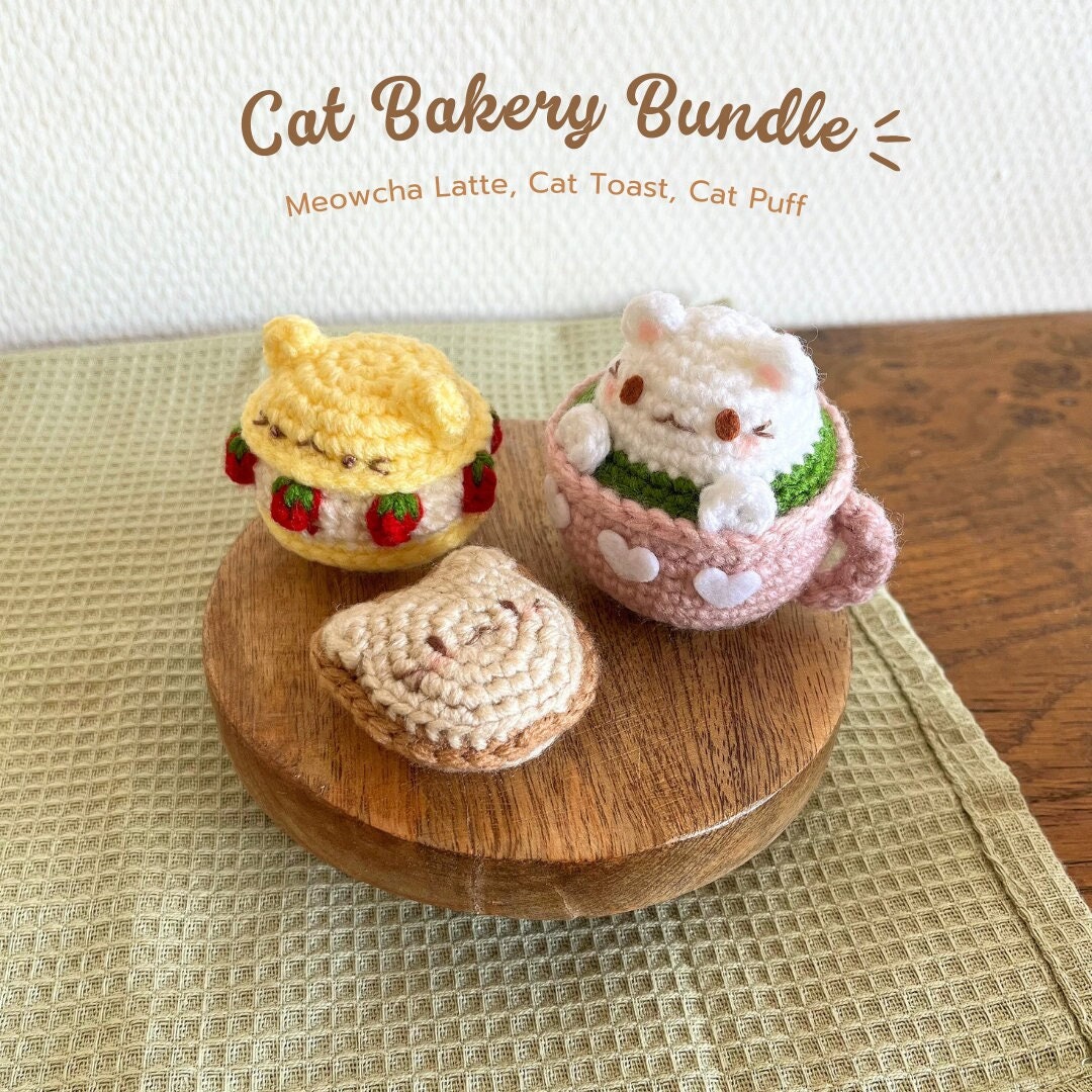 Cat Bakery Pattern Bundle, Cat Puff, Cat Toast, Cat Latte, 3 Cute ...