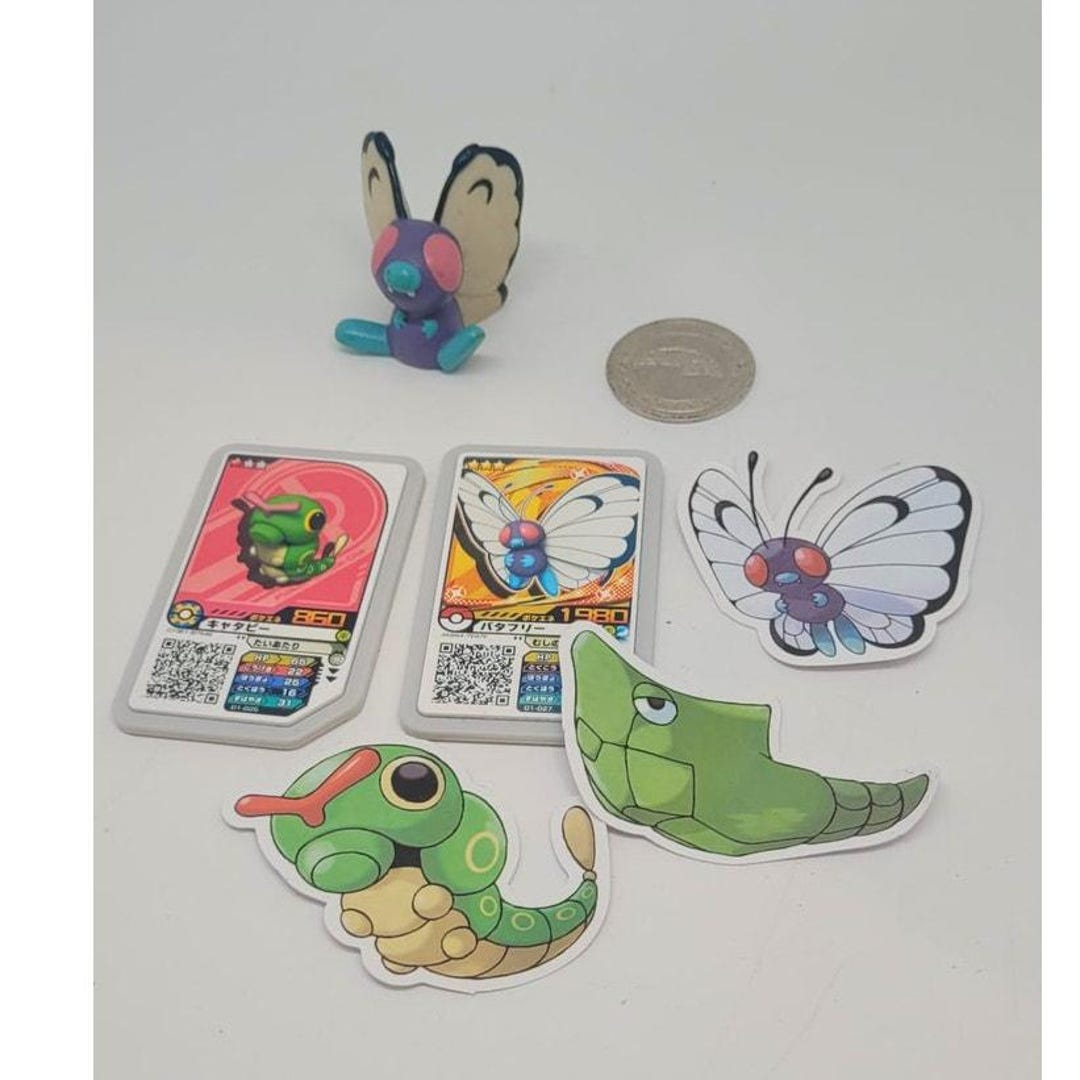 Caterpie Metapod Butterfree Lot Figures Pokemon Center Tomy Bandai Coin ...