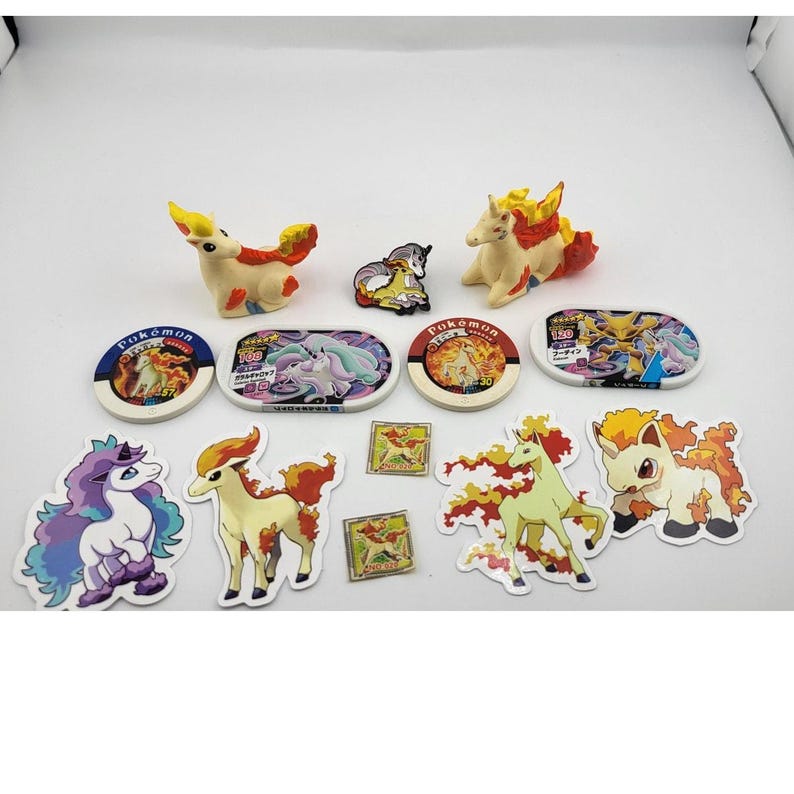 Ponyta and Rapidash Lot Figures Finger Puppet Coins Tomy Bandai Pokemon ...