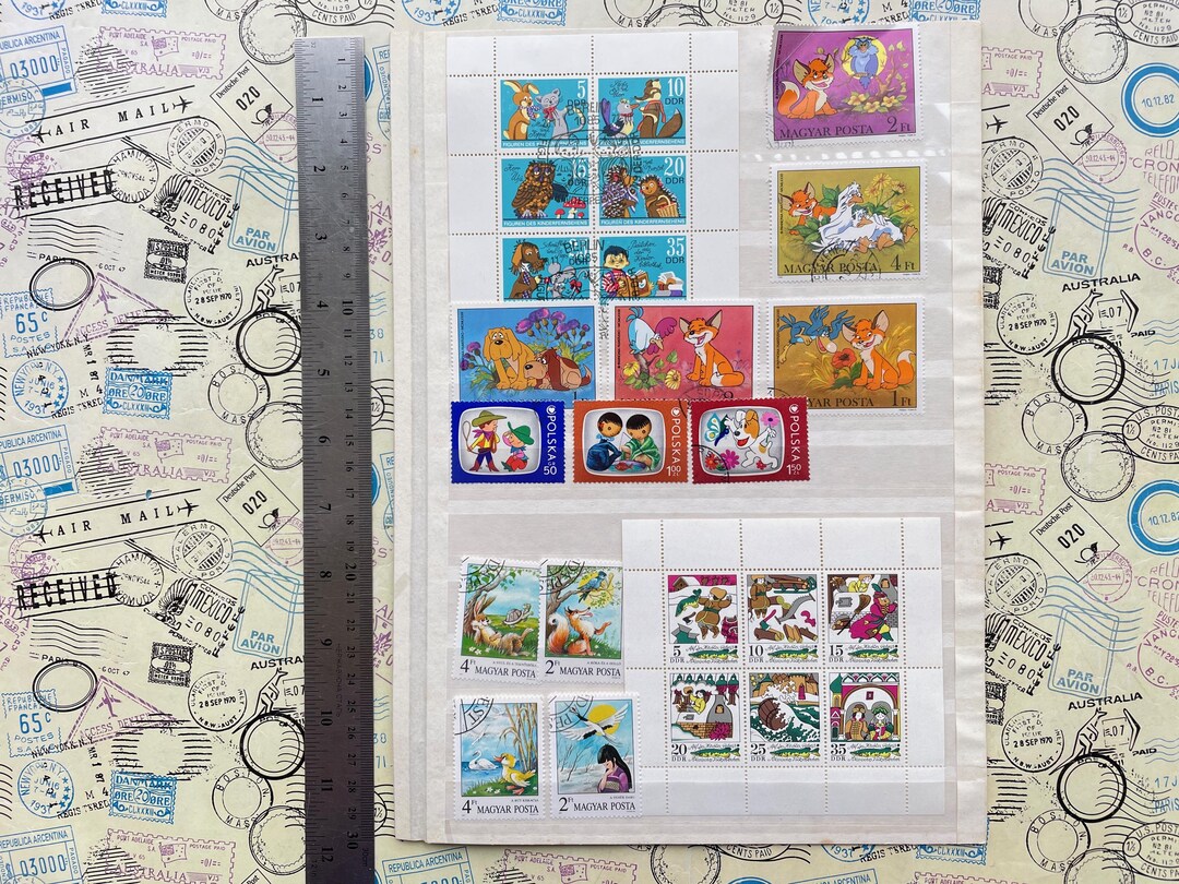 Cartoon and Fairy Tale Stamps on the Sheet - Set of 51 Colorful Postal ...