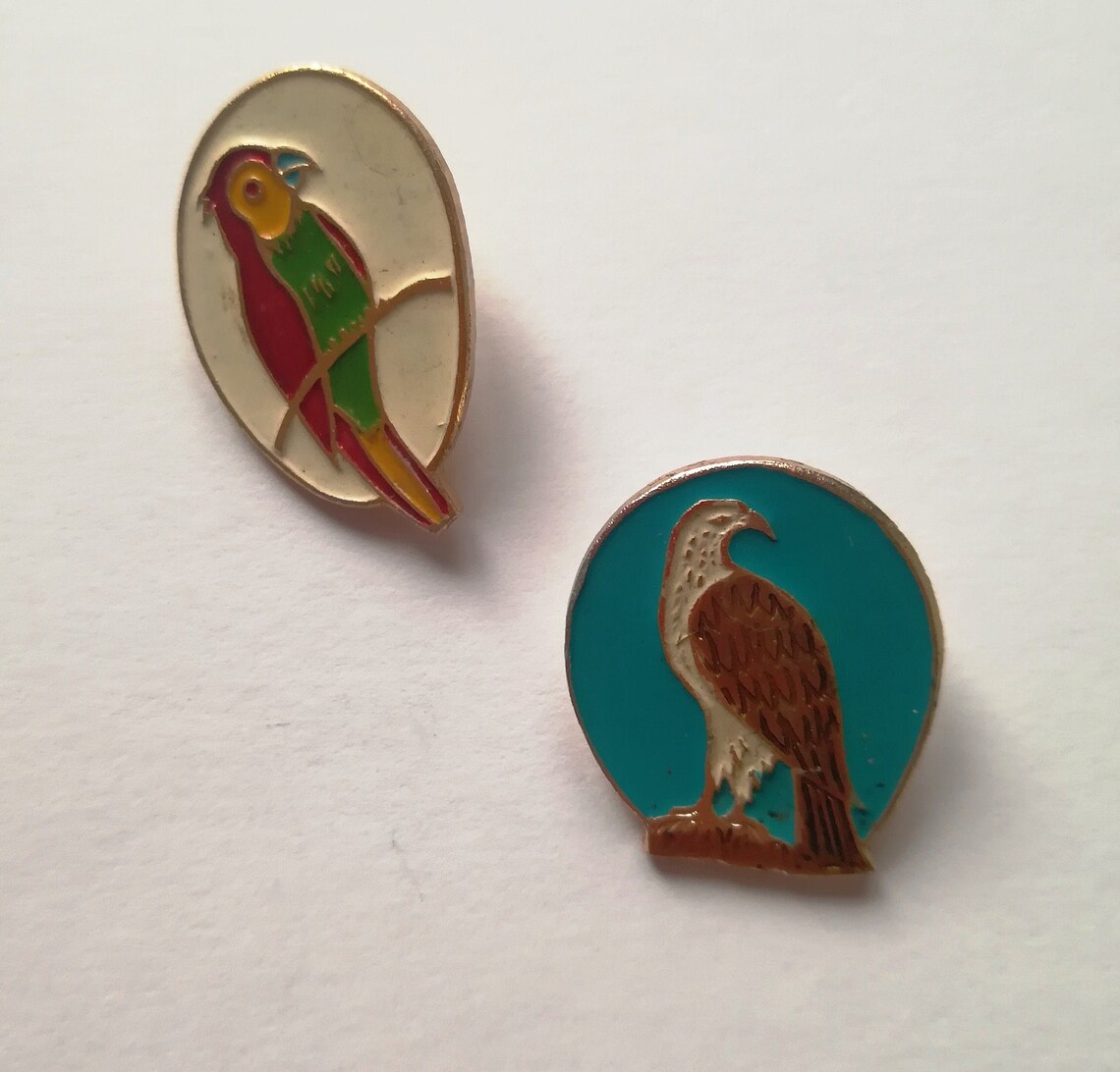 Birds Vintage Pin Badges Set of 2 Colorful Badges - Etsy