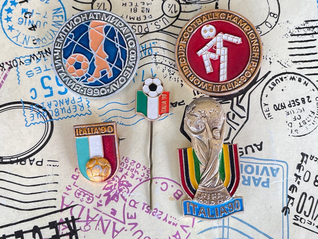Football FIFA 1990 Pin Badges, Italy, Set of 5 Colorful Badges, Vintage Soviet Pins, Collectible ...