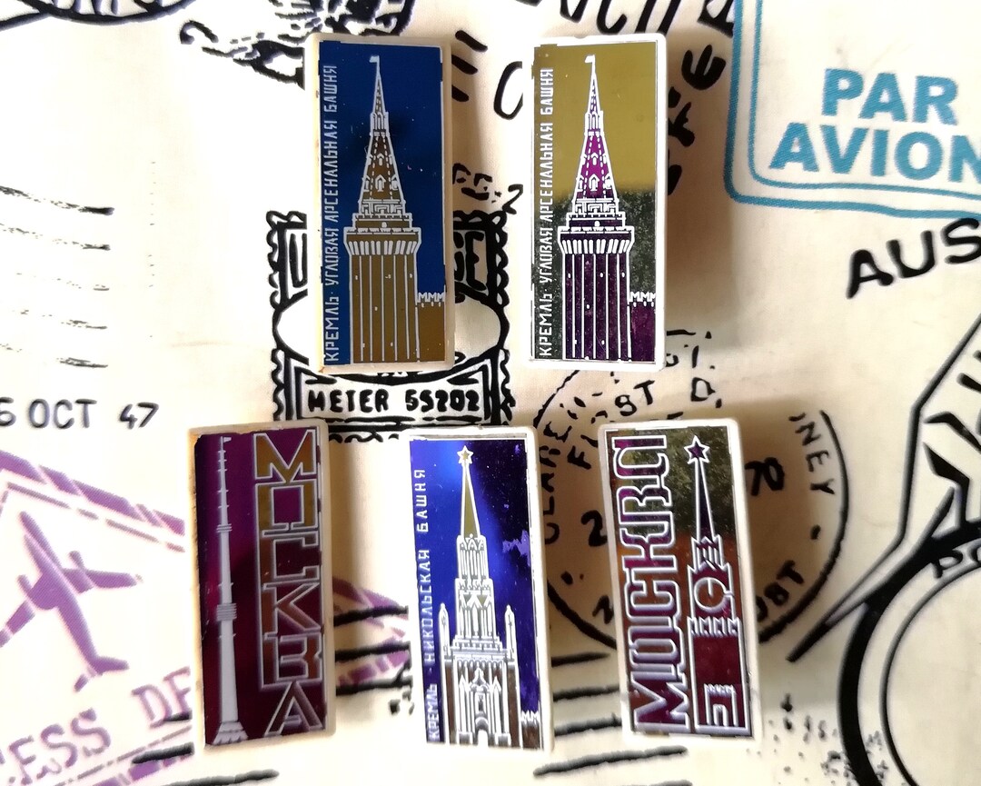 Moscow, Moscow Kremlin, Ostankino, Vintage Soviet Pins, Set of 5 ...