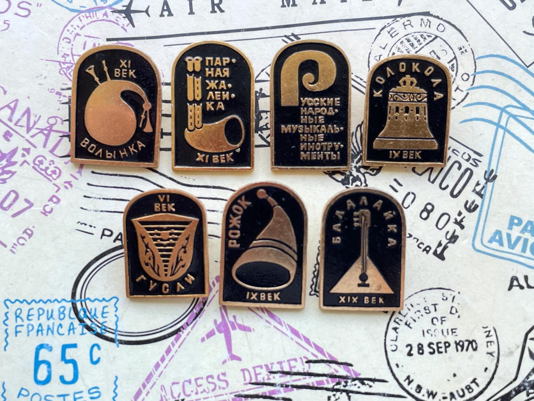 Russian Folk Musical Instruments Vintage Pins - Set of 7 Rare Soviet ...