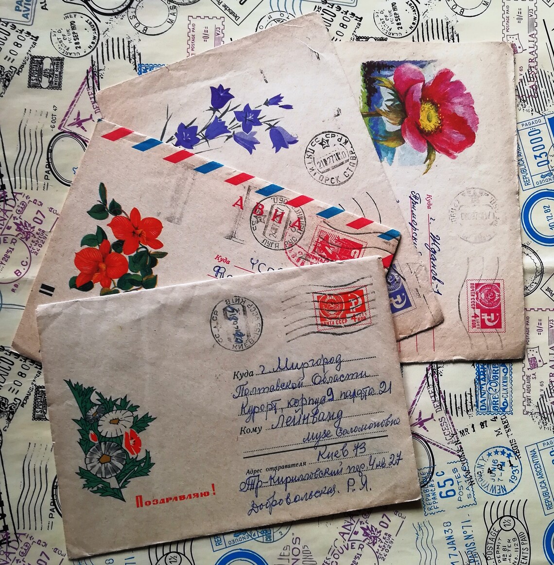 Flowers on Soviet Postal Envelopes Past Mail Peony Orchid | Etsy