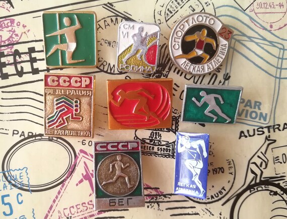 Athletics pin badges, Vintage Soviet pins, Sports bad… - Gem