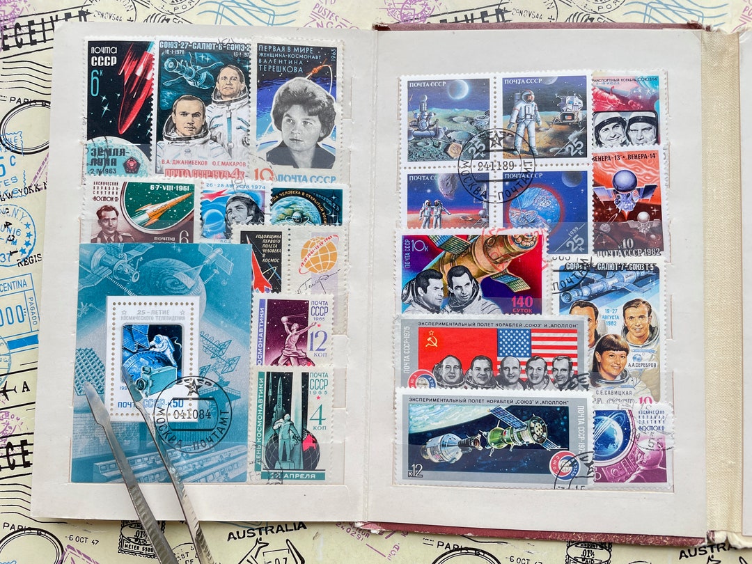 Rare USSR Space Stamps Album 35 Colorful Stamps and 2 Souvenir Sheets ...