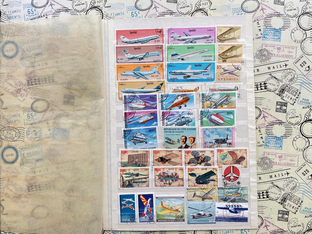 Airplane Stamps on the Sheet - Set #2 of 80 Colorful Postal Stamps ...
