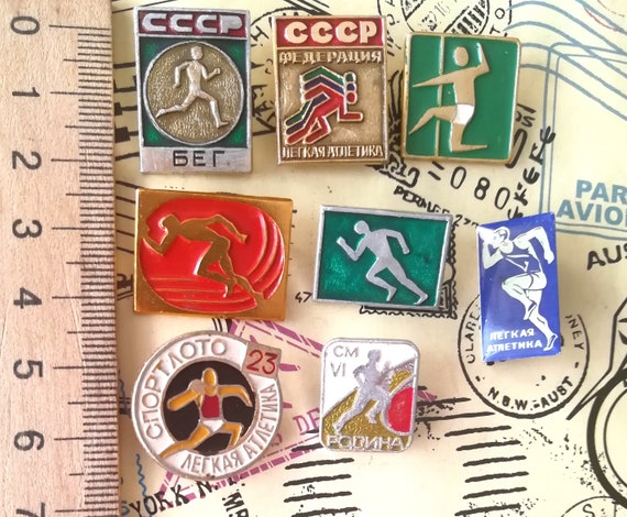 Athletics pin badges, Vintage Soviet pins, Sports bad… - Gem