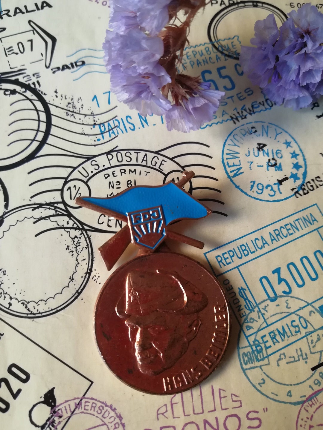 Original DDR Pin Badge: Hans Beimler FDJ Medal - Etsy