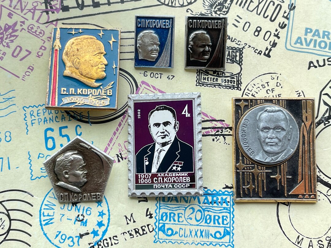 Sergey Korolyov, Set of 6 Vintage Pin Badges, Academician and Space ...