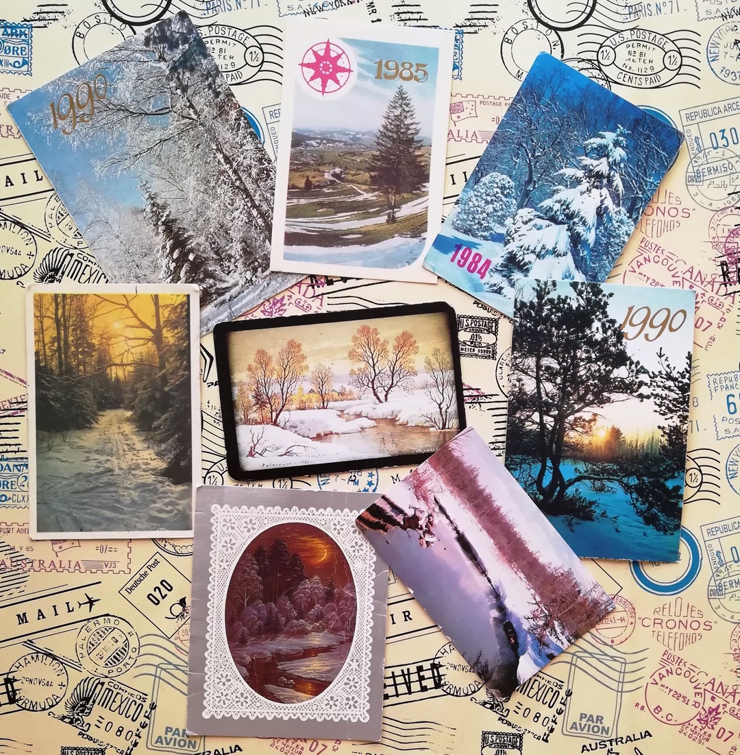 Winter Landscapes, Vintage Soviet Pocket Calendars, Set of 8 Colored ...