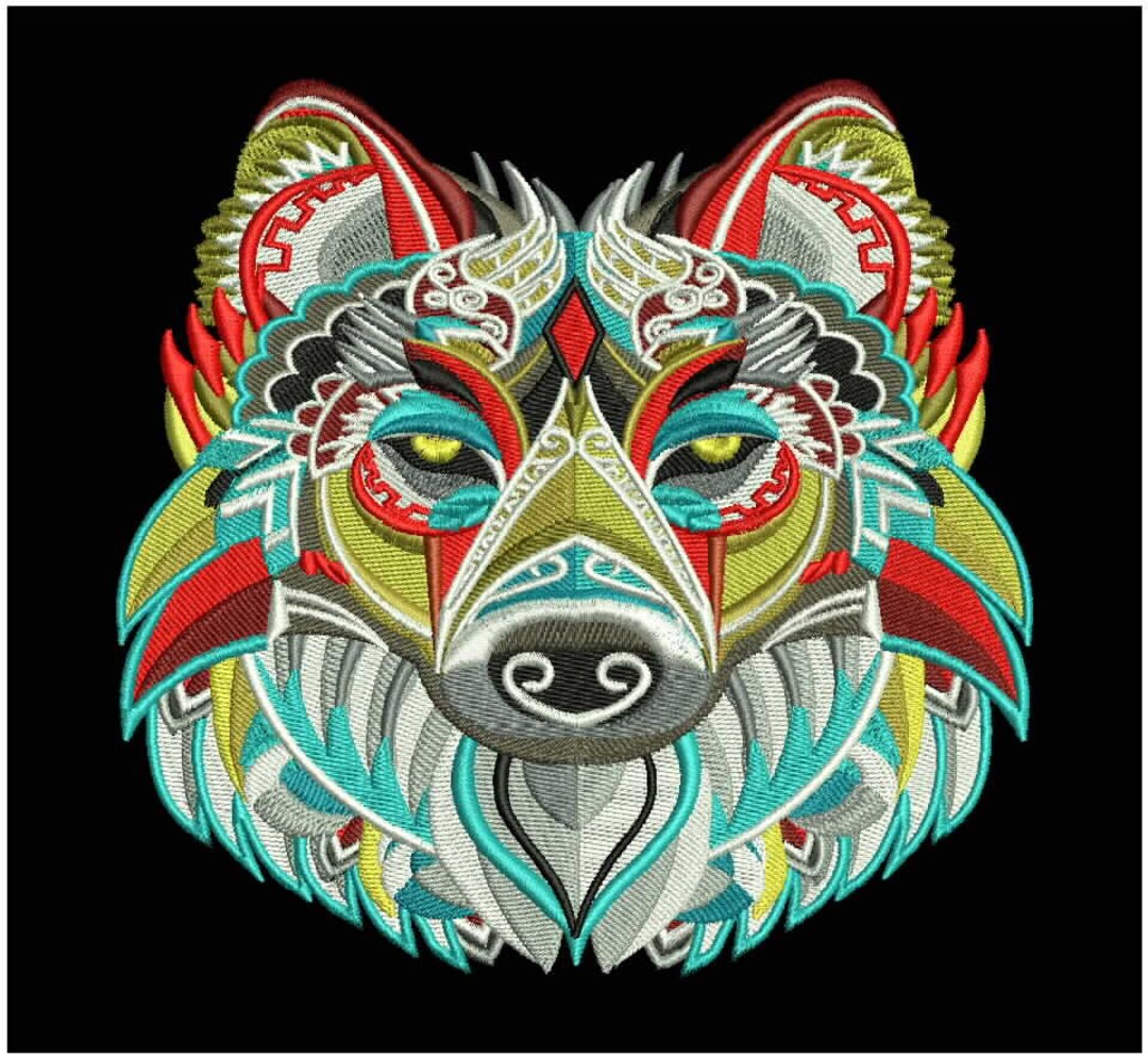 Multicolored Wolf Embroidery Design, Stock Embroidery Design, Machine ...
