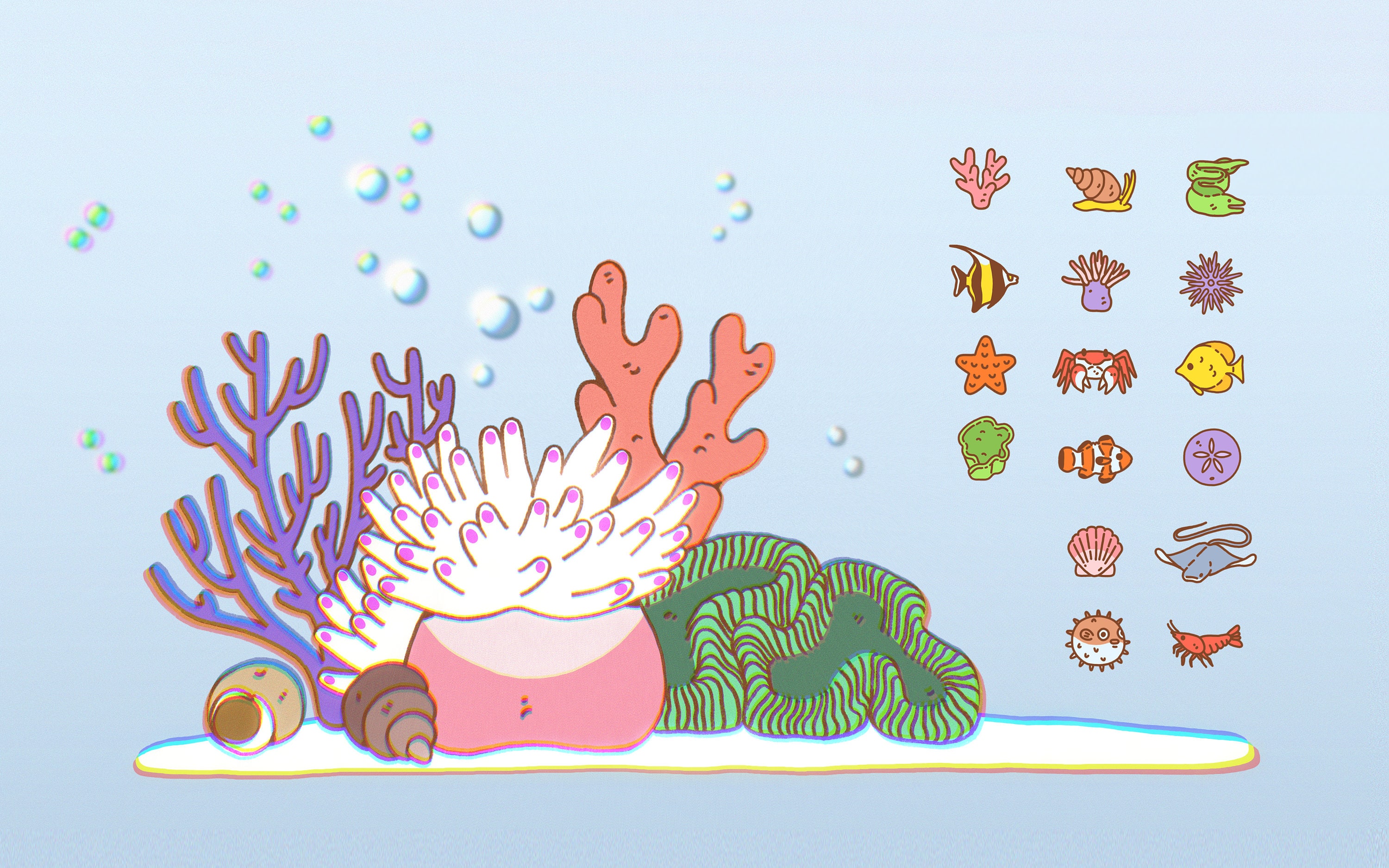 Coral Reef Underwater Icons and Wallpaper Set for Desktop Y2k Aquarium ...