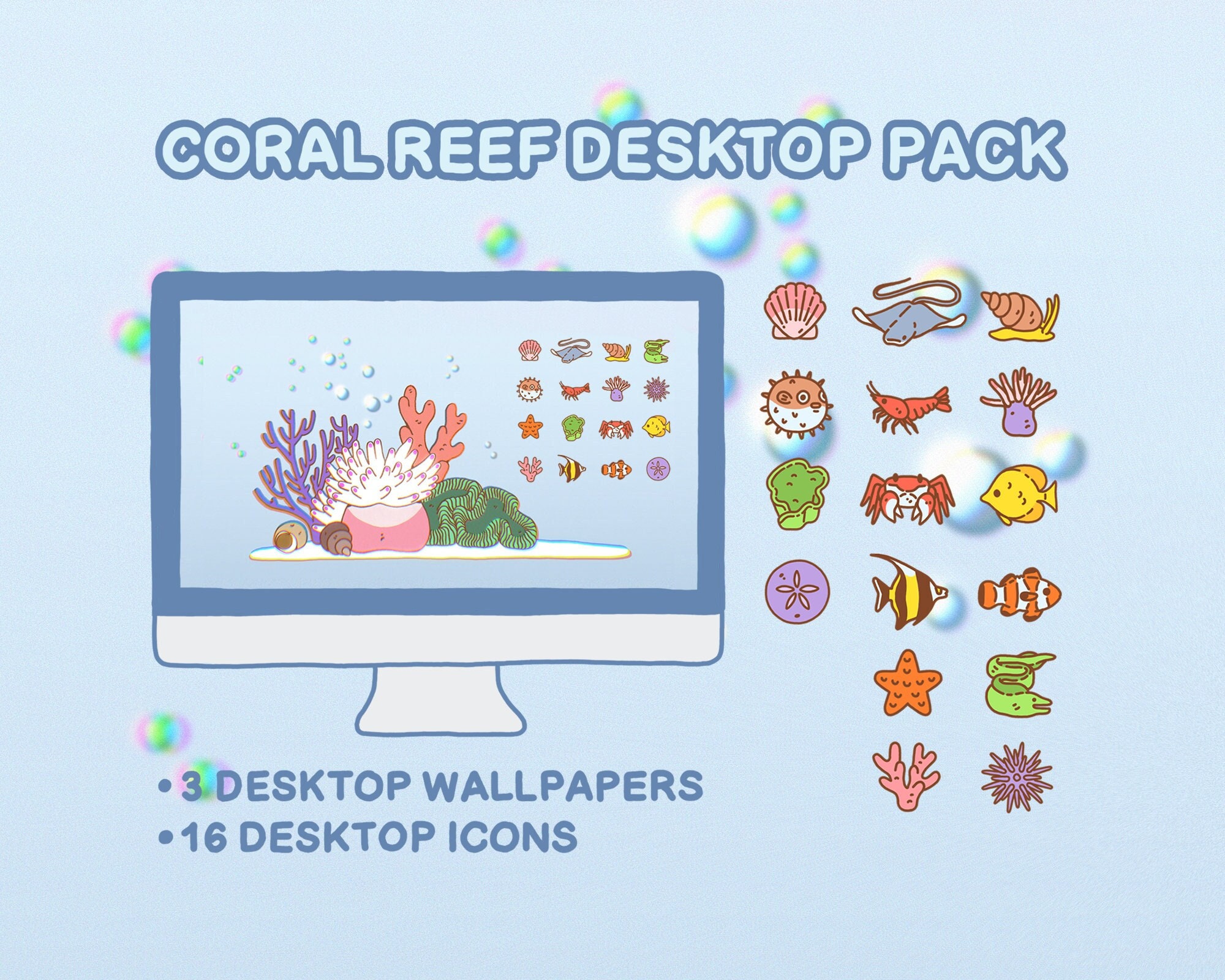 Coral Reef Underwater Icons and Wallpaper Set for Desktop Y2k Aquarium ...