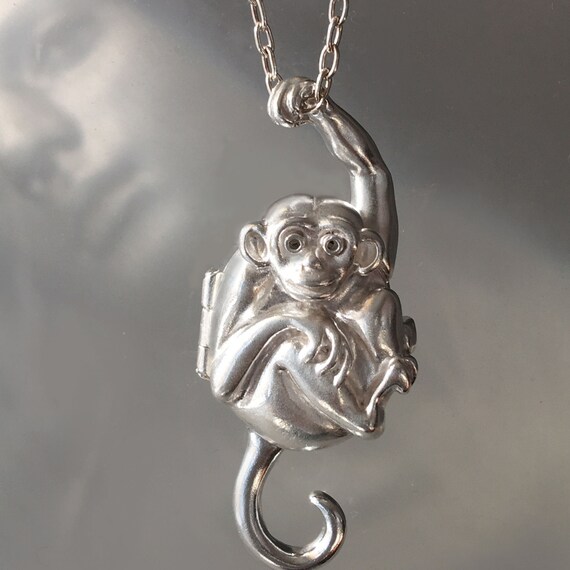 Monkey Photo Locket Pendant Necklace Sterling Silver Handmade | Etsy
