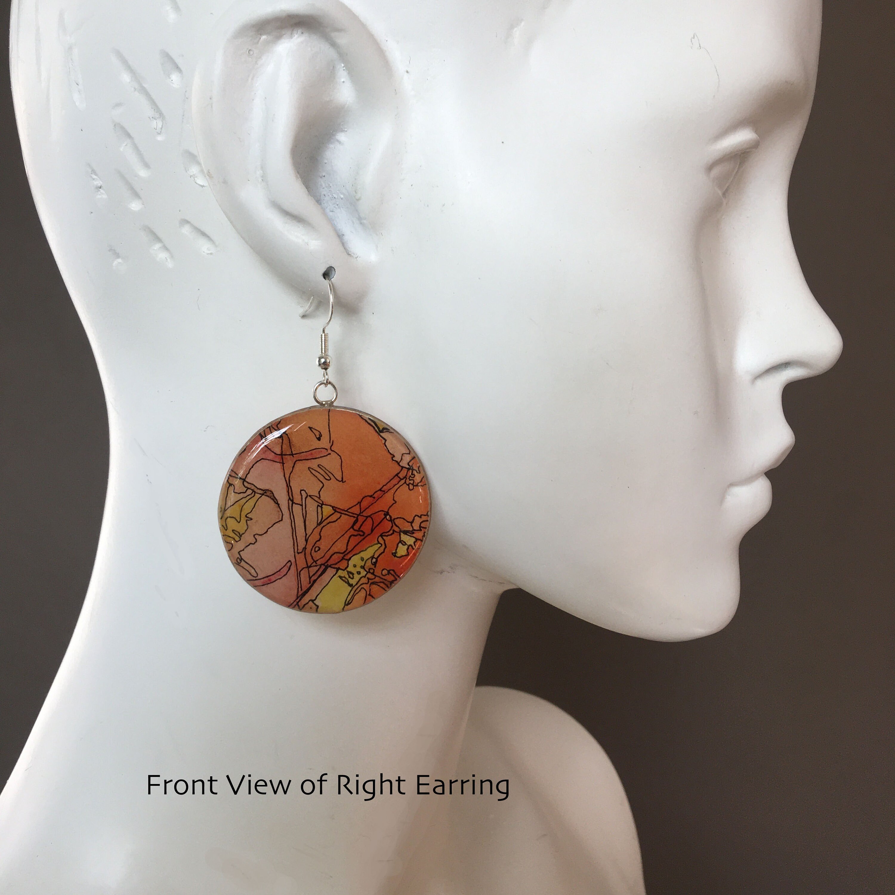 Hand Painted, Colorful, One-of-a-kind Resin Earrings, Designs on Front ...