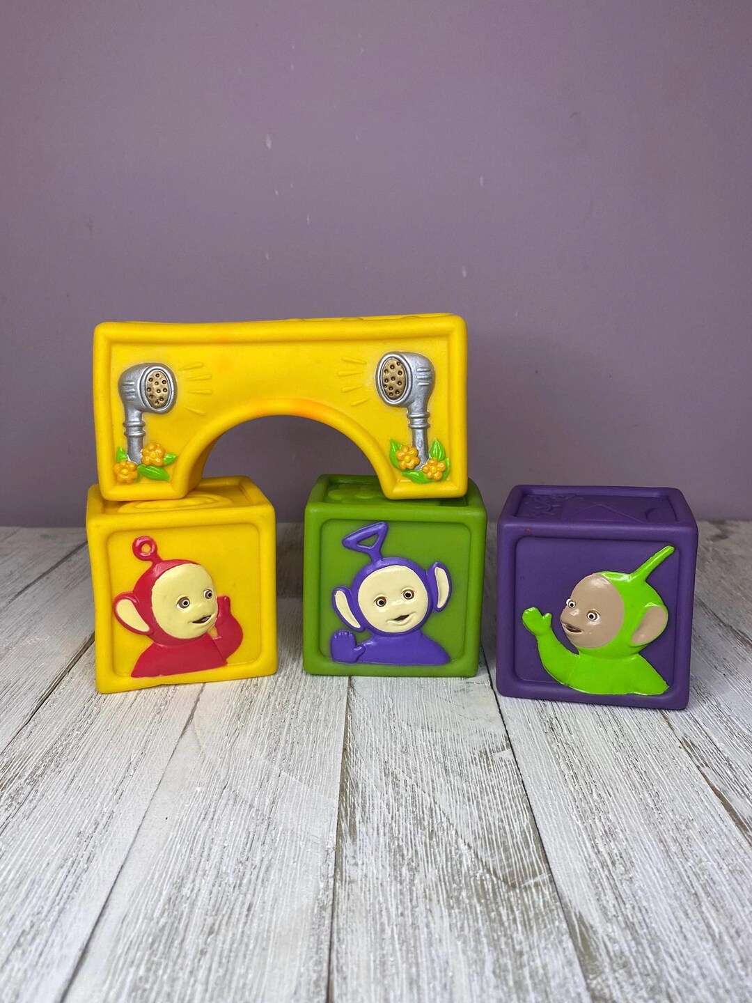 Teletubbies Squeaky Soft Rubber Building Block Pieces Po, Dipsy, Tinky ...