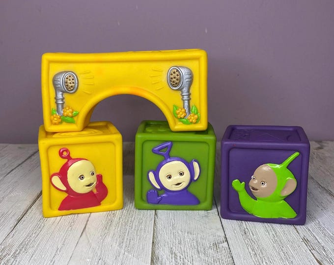 Teletubbies Squeaky Soft Rubber Building Block Pieces Po, Dipsy, Tinky ...
