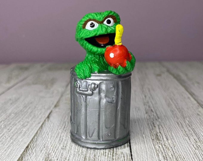 Sesame Street Oscar the Grouch With Slimey the Worm 2.5” PVC Figure ...
