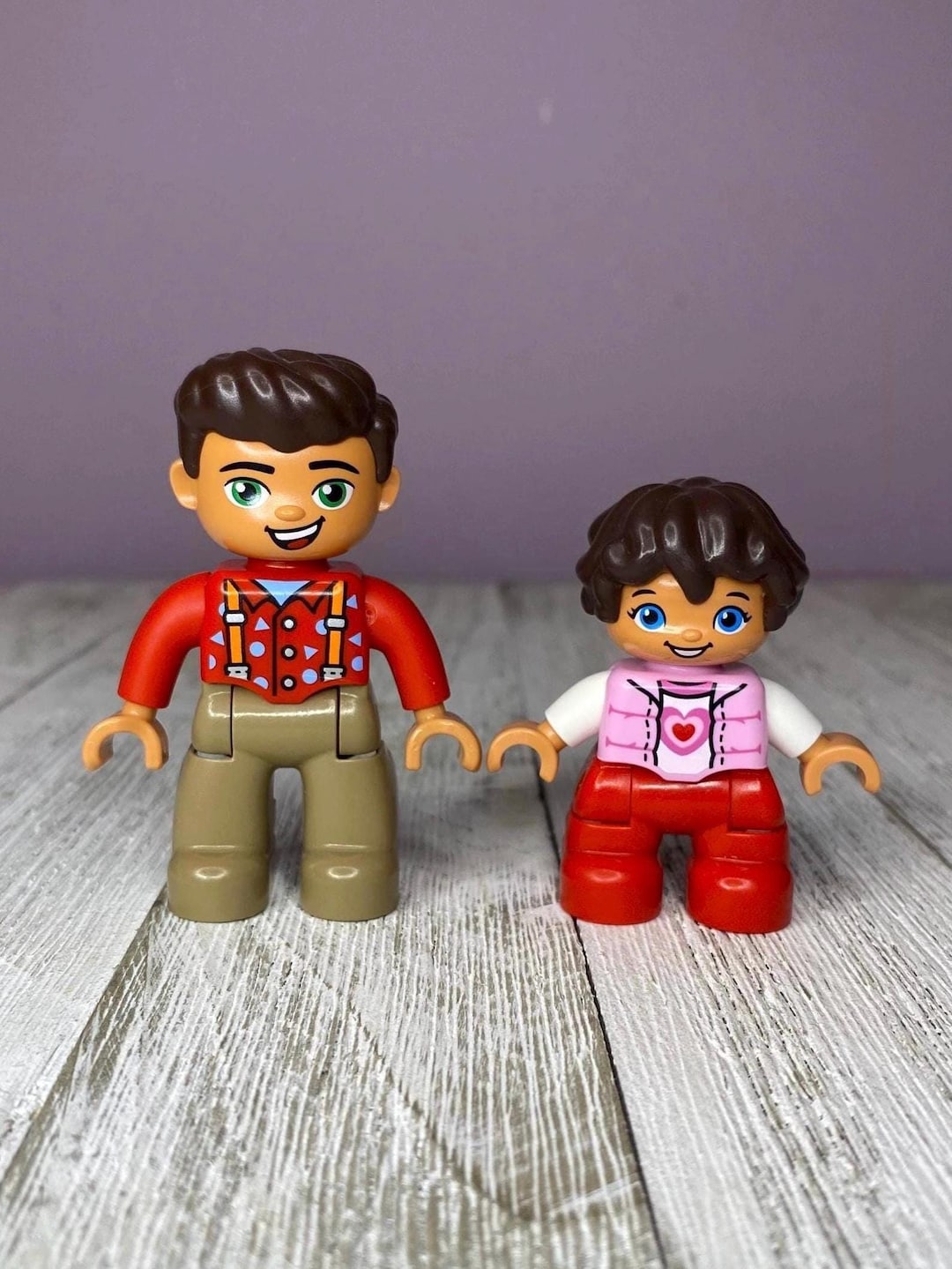 Lego Duplo Dad Man Brown Hair and Little Girl Blue Eyes Brown Hair ...
