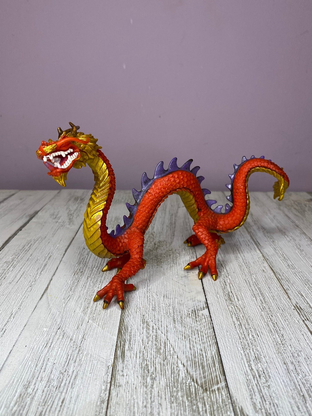 Safari Ltd Fantasy Mythical Horned Chinese Dragon Red and Gold 7.5 PVC ...
