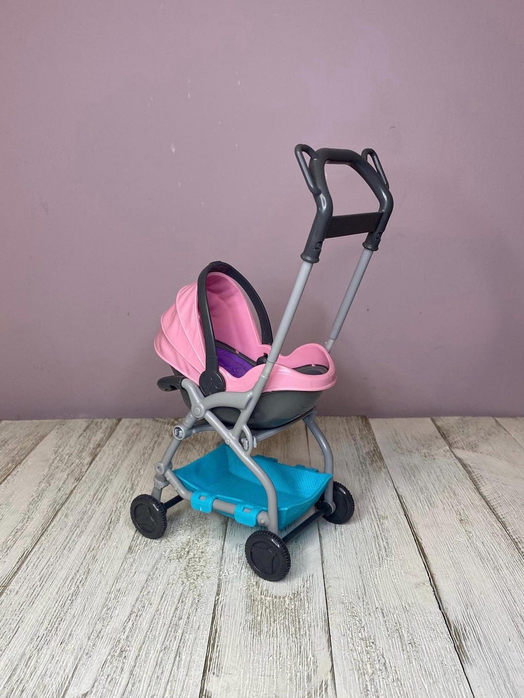 Barbie Doll Baby Stroller Pink Removable Carrier, 1:6 Scale Baby ...