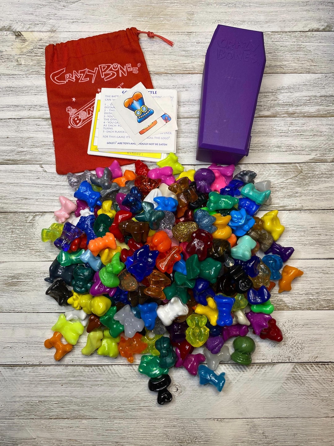 Crazy Bones Random Lot 170 Pieces, Game Cards, Cloth Pouch, and Plastic ...