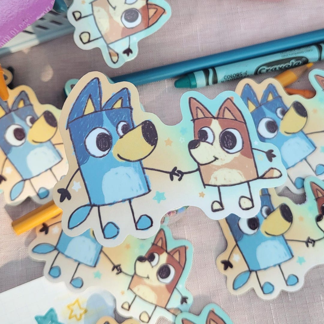 Doodle Bluey and Bingo Sticker || Silly Cartoon Puppies Doodle Sketchy ...