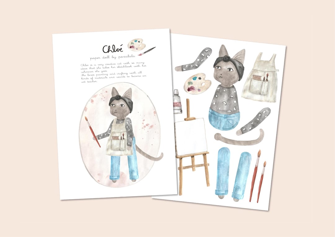 Printable CHLOÉ Cat Paper Doll Dig Download Paper Doll Cat Articulated ...