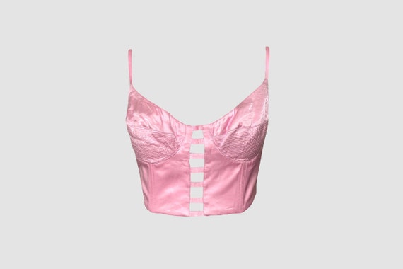Vintage 90s Versace Pink Satin Crop Top Gem