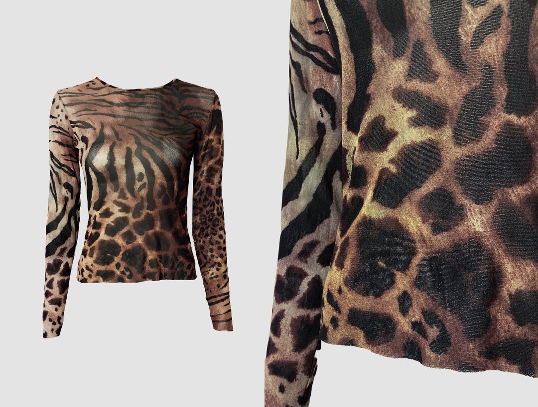 Vintage 00s 'kenzo' Animal Print Mesh Long-sleeve - Etsy
