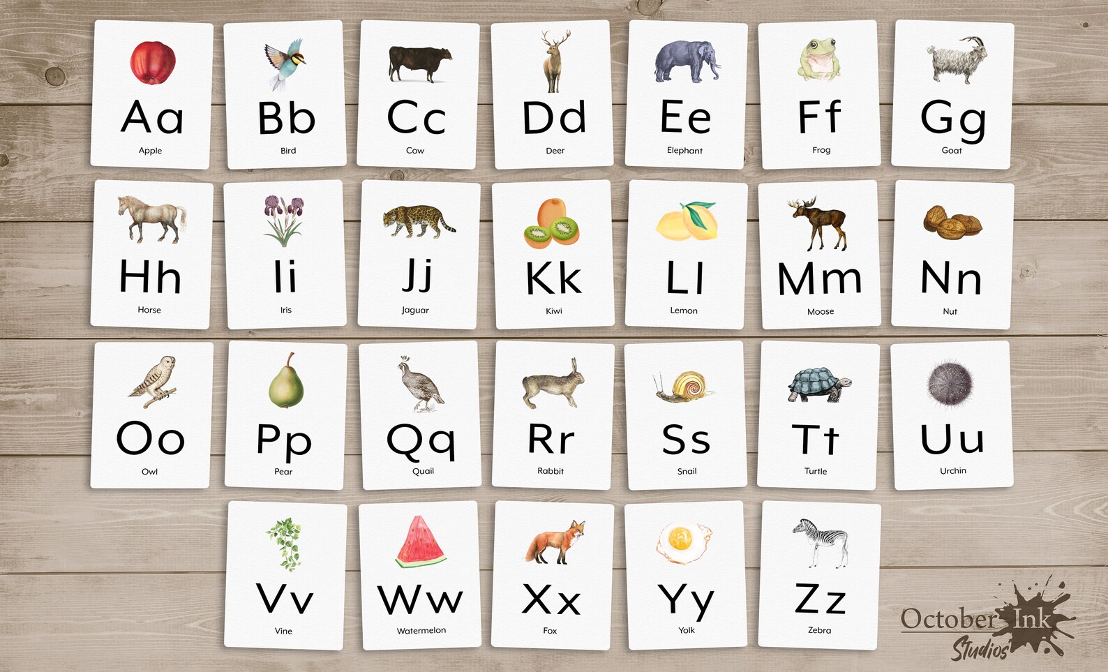 Nature / Animal Alphabet Flash Cards - ABC Cards - Learning Gift ...