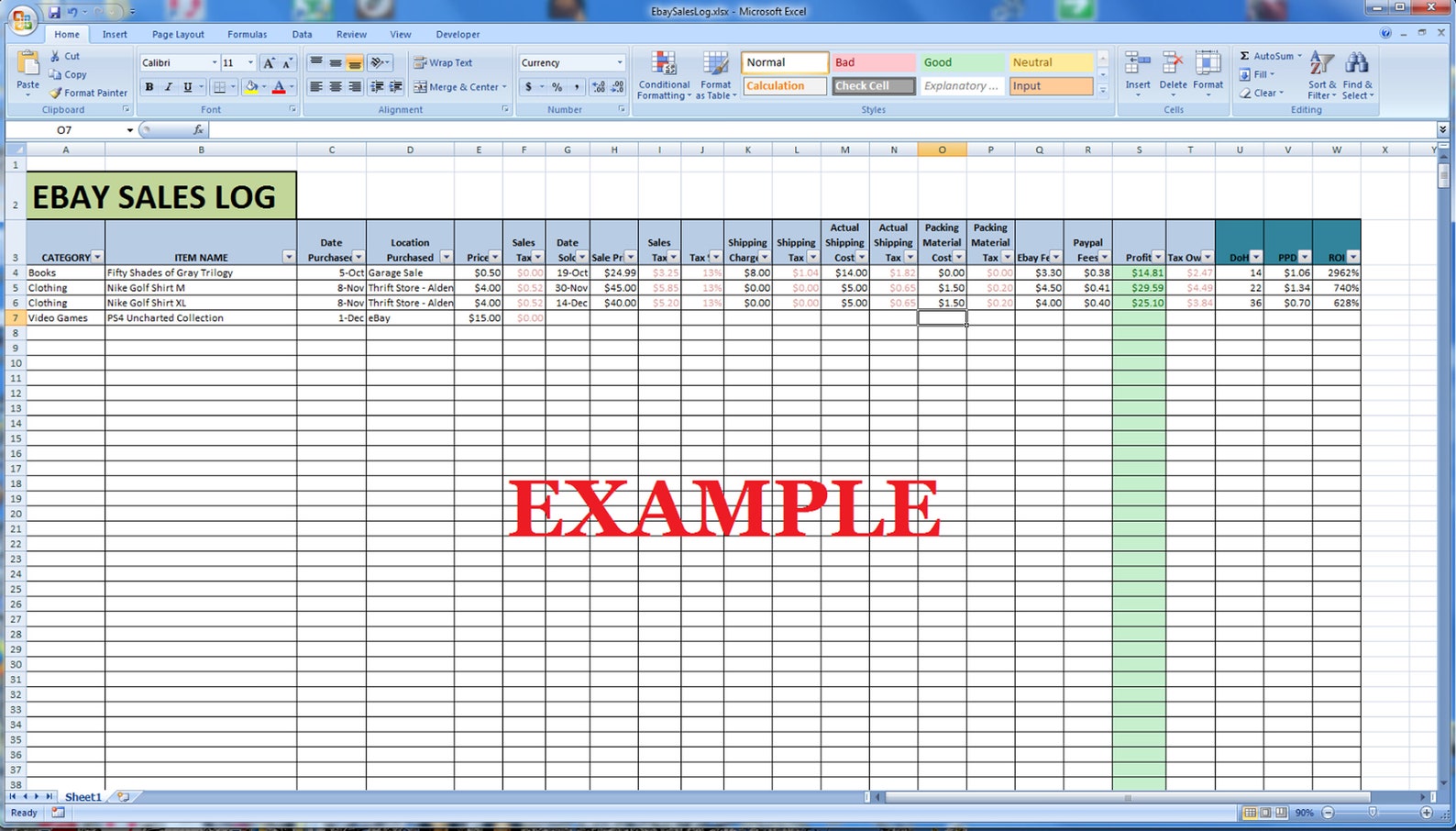 Excel Item Spreadsheet Inventory Sales Tracking Log Sheet for Ecommerce ...