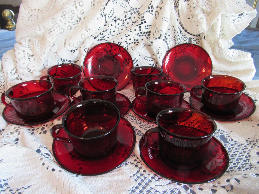 Vintage Arcoroc Ruby Ware Cups and Saucers - Etsy