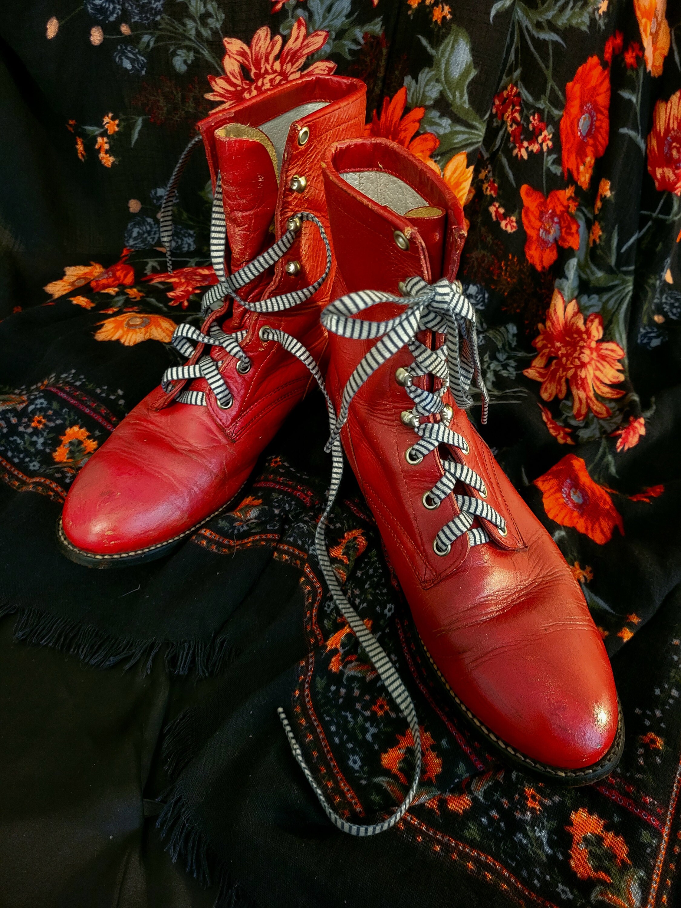 RARE Vintage 90s Grunge RED Leather Lace up Combat Rodeo Boots Cowtown ...