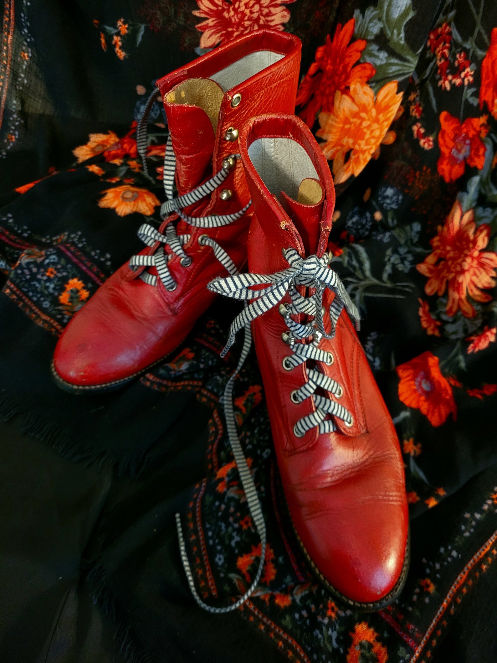 RARE Vintage 90s Grunge RED Leather Lace up Combat Rodeo Boots Cowtown ...