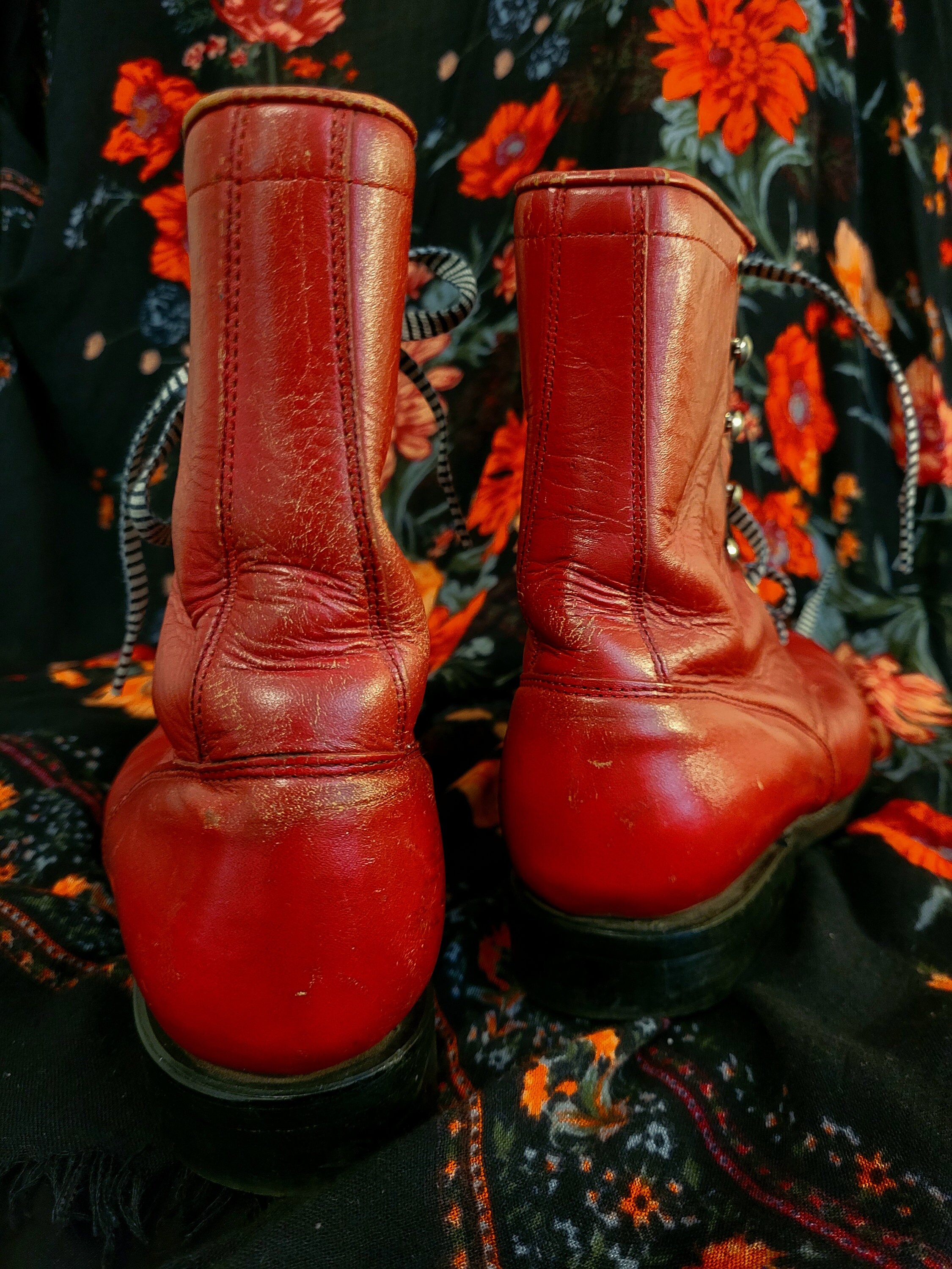 RARE Vintage 90s Grunge RED Leather Lace up Combat Rodeo Boots Cowtown ...