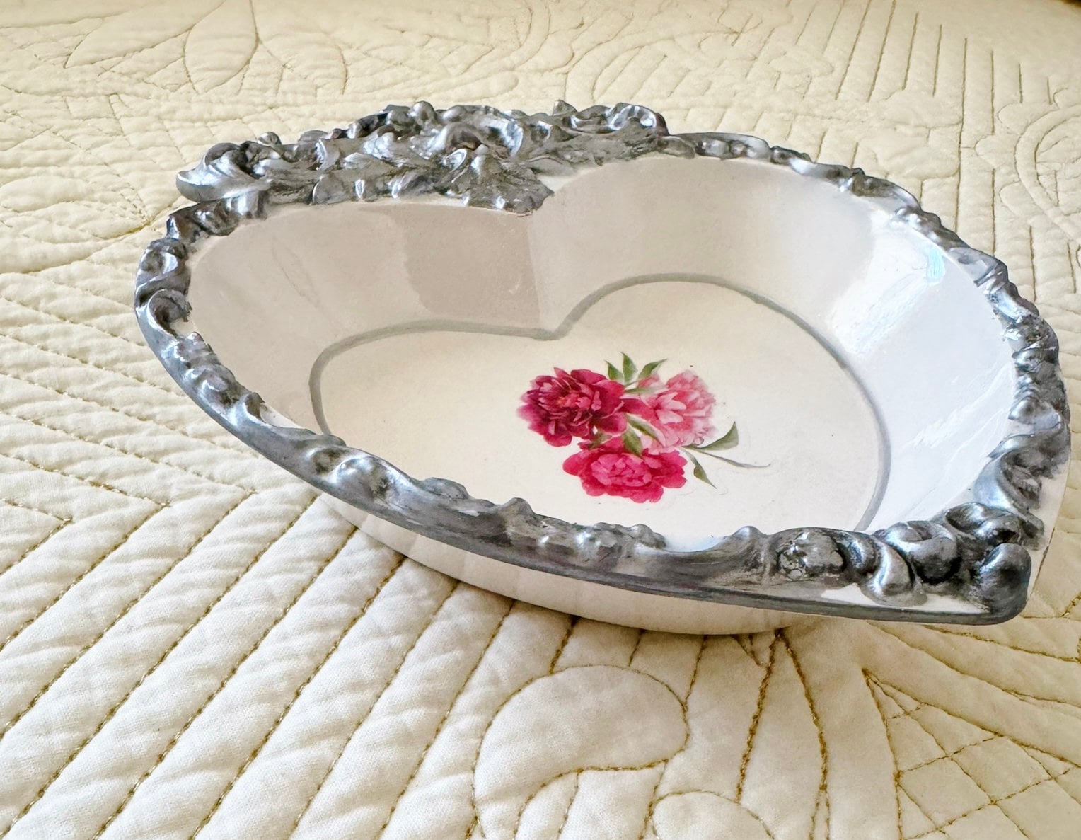 Baroque Ceramic Heart Candy/trinket Dish or Wall Hanging W/ Silver ...