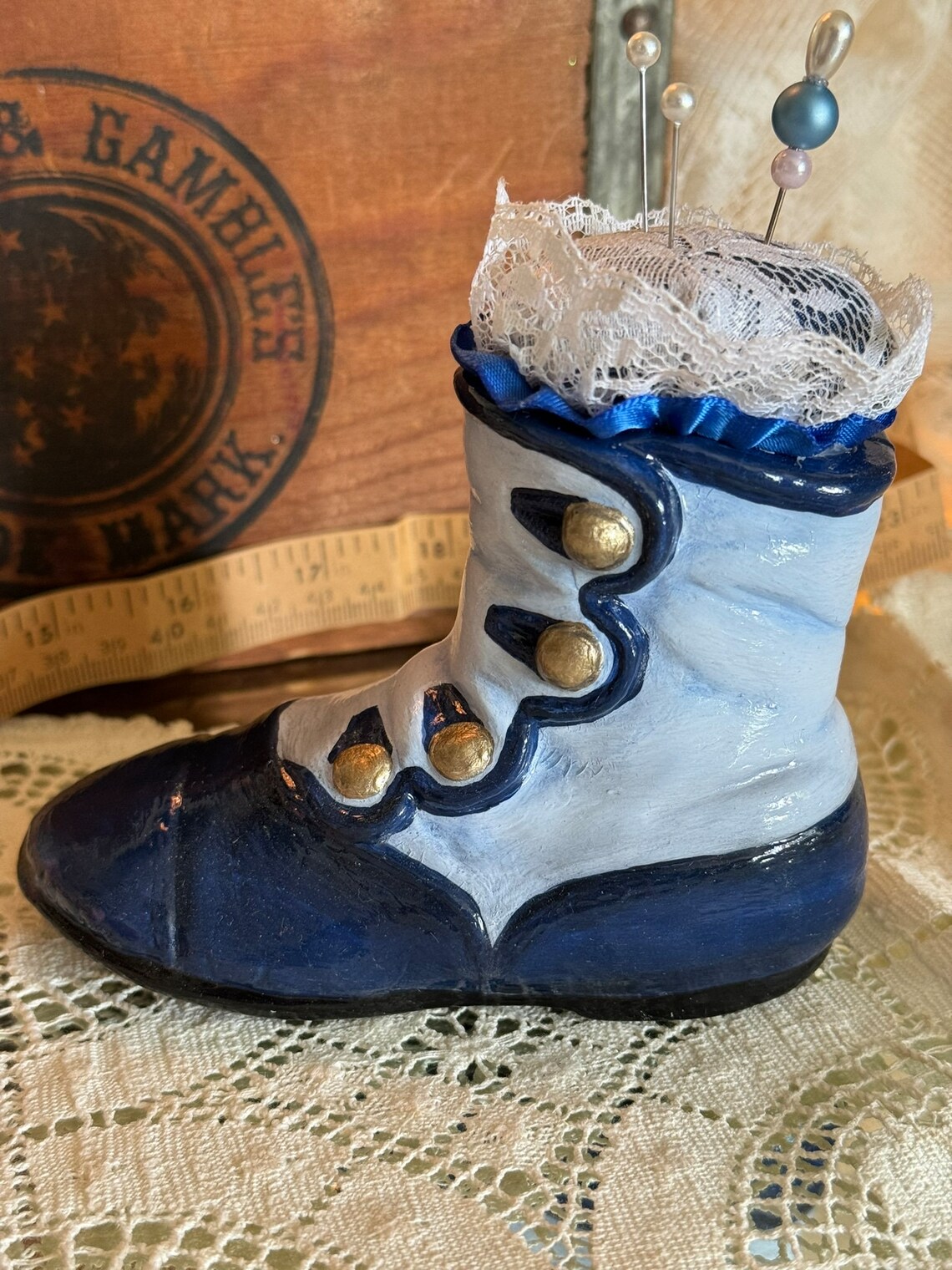 Blue Victorian Boot Ceramic Pincushion - Etsy