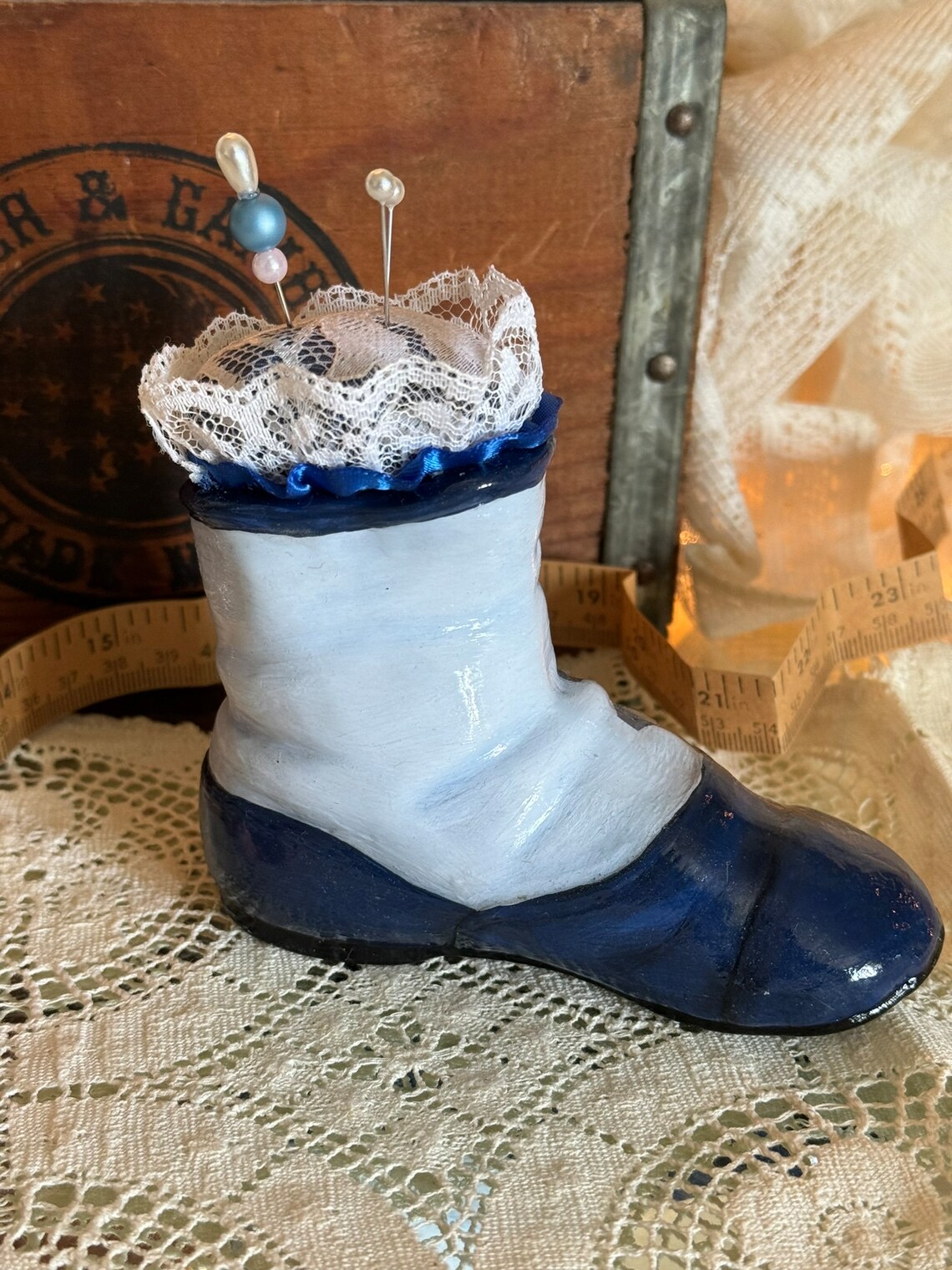 Blue Victorian Boot Ceramic Pincushion - Etsy