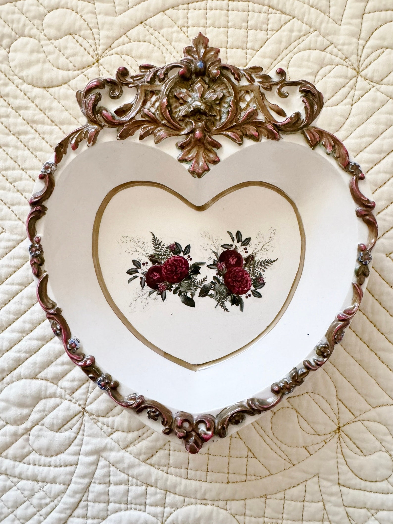 Baroque Ceramic Heart Candy/trinket Dish or Wall Hanging W/ Antique ...
