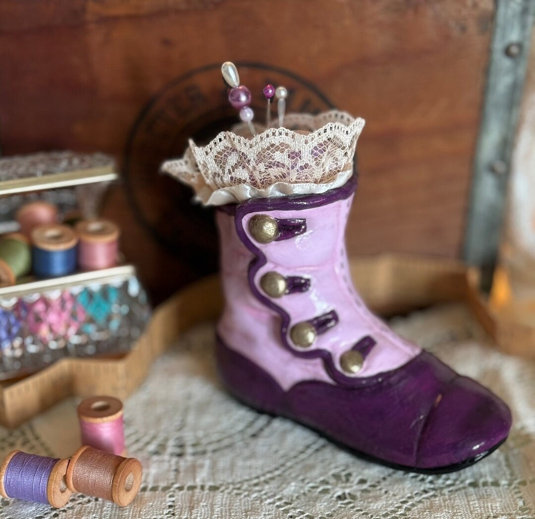 Plum Victorian Boot Ceramic Pincushion - Etsy