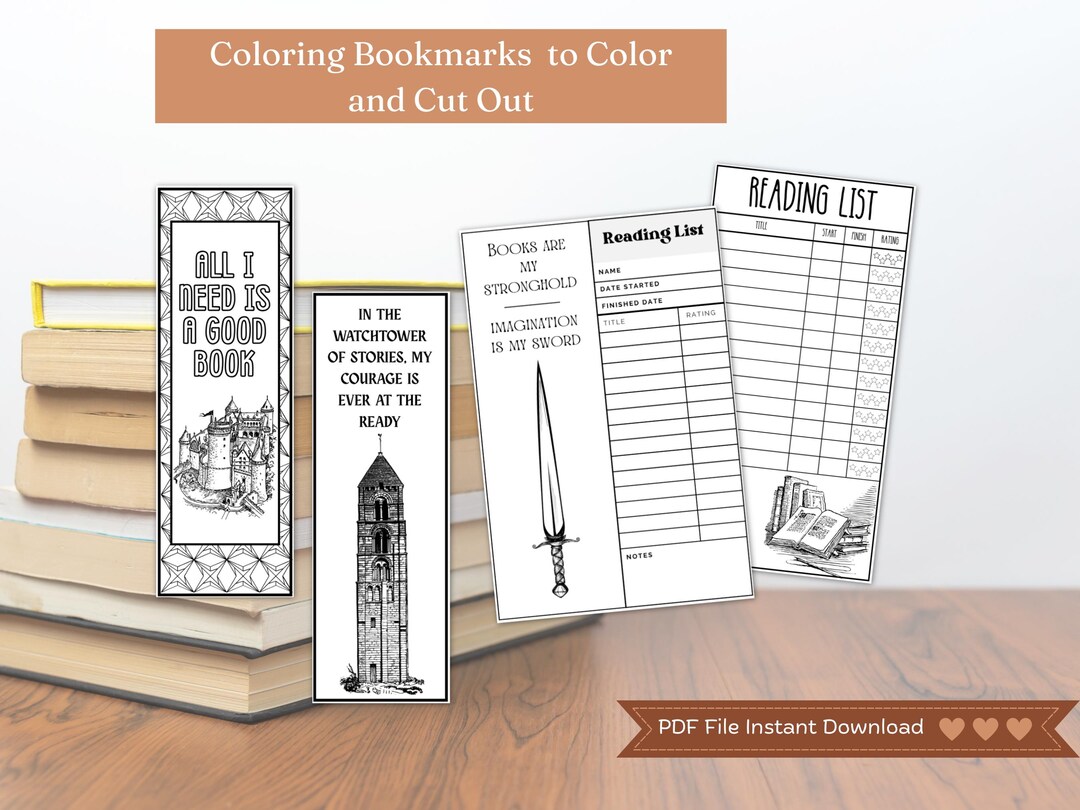 Knightly Coloring Bookmarks + Reading Trackers, DIY Printables, Instant ...