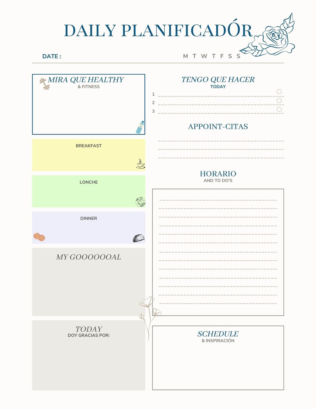 Daily Planner, Spanish, Instant Download, Planificador - Etsy