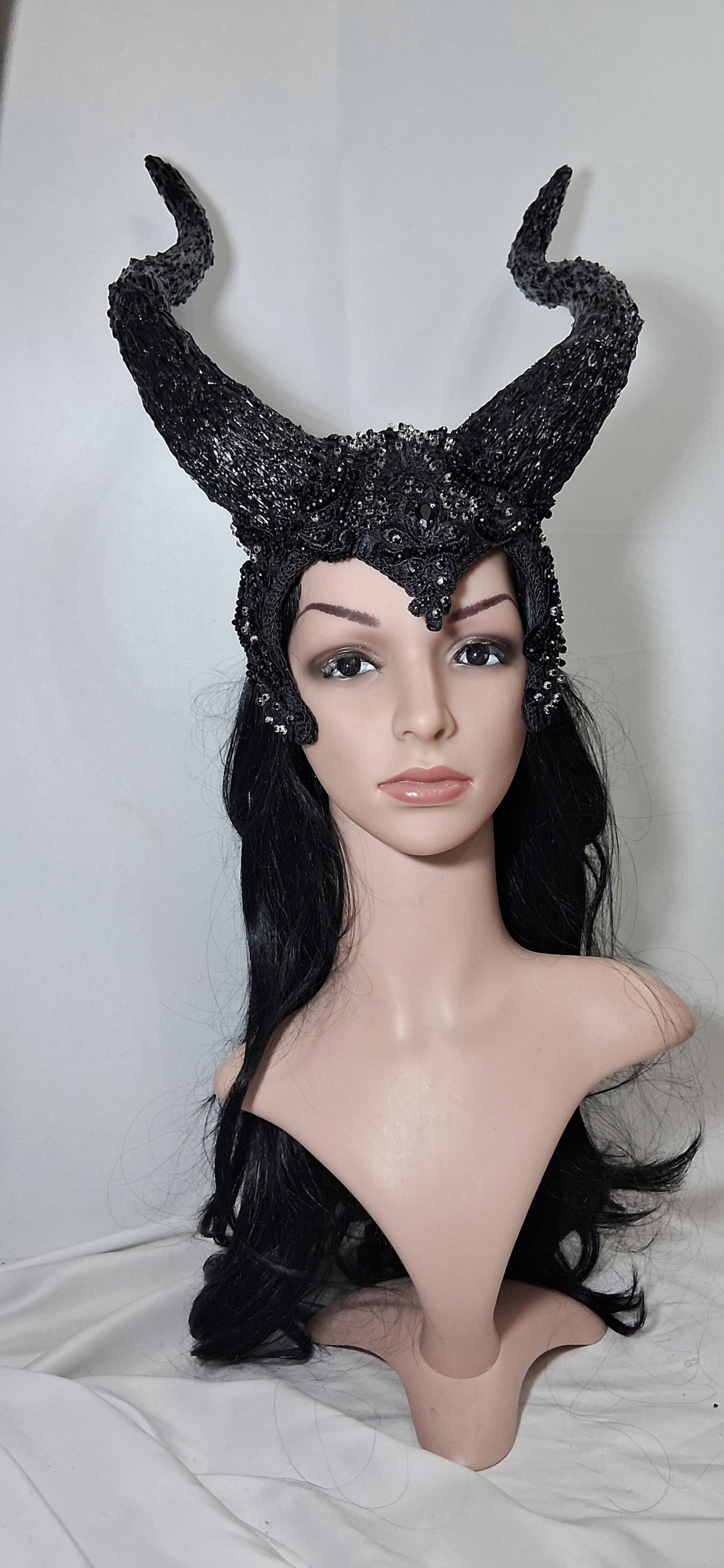 Maleficent Dragon Horns Hand Beaded Lace Gothic Halloween Drag Queen ...