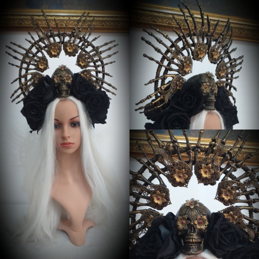 Black Roses Skull Skeleton Hands Gothic Goth Vampire Dia De Los Muertos ...