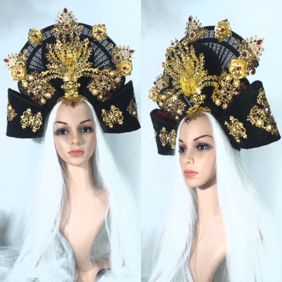Asian Fantasy Imperial Gold Phoenix Geisha Fan Headdress Headpiece ...