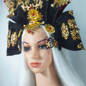 Asian Chinese Fantasy Fan Dragon New Year Festival Headdress Headpiece ...